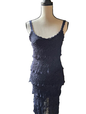 👗🔵Boston Proper Navy Blue Dress with Lace Tiered Details Sz S NWOT | eBay