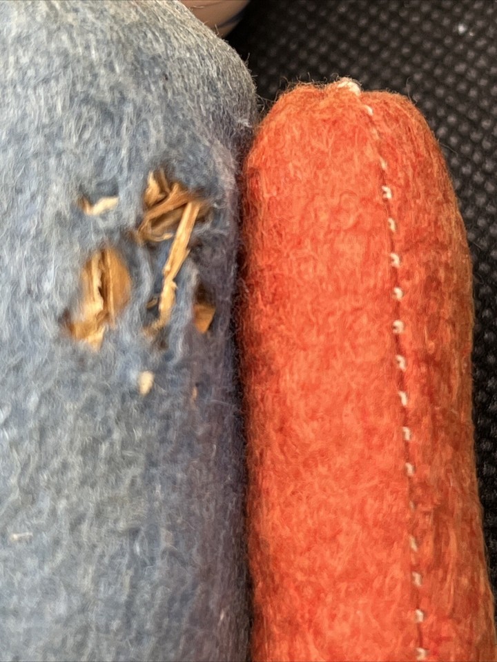 Antique Celluloid? Head Jester Clown Rattle Doll cloth felt straw body ...