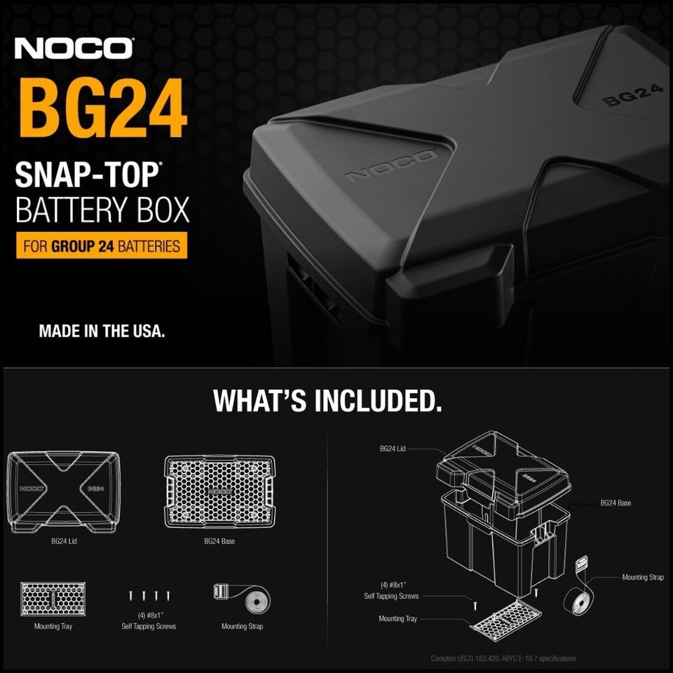 Snap-Top BG24 Battery Box Group 24 Marine Car RV Boat 12V Battery Box ...