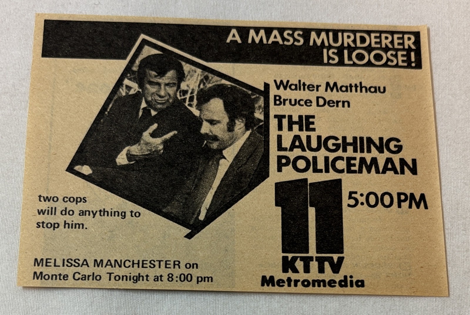 1980 KTTV tv ad ~ movie THE LAUGHING POLICEMAN Walter Matthau, Bruce ...