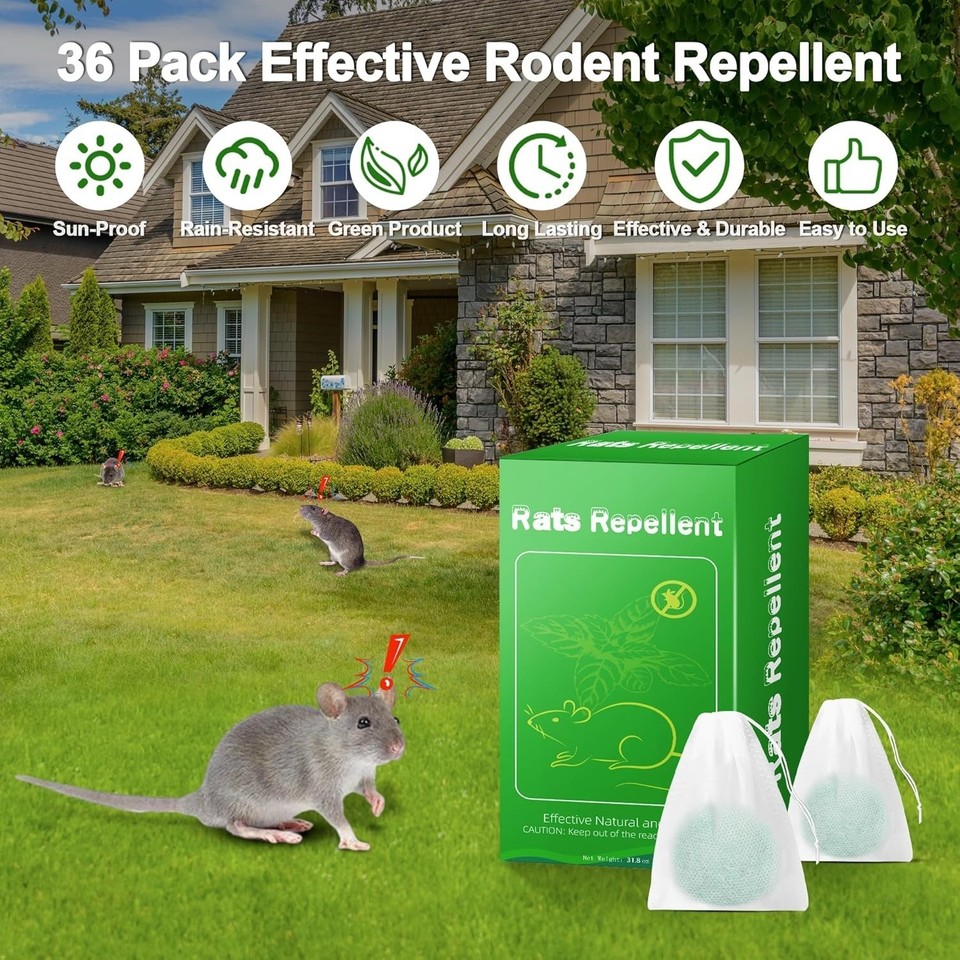 Vamoose Natural Rodent Repellent Peppermint Sachets 36Pack Mouse Mice ...