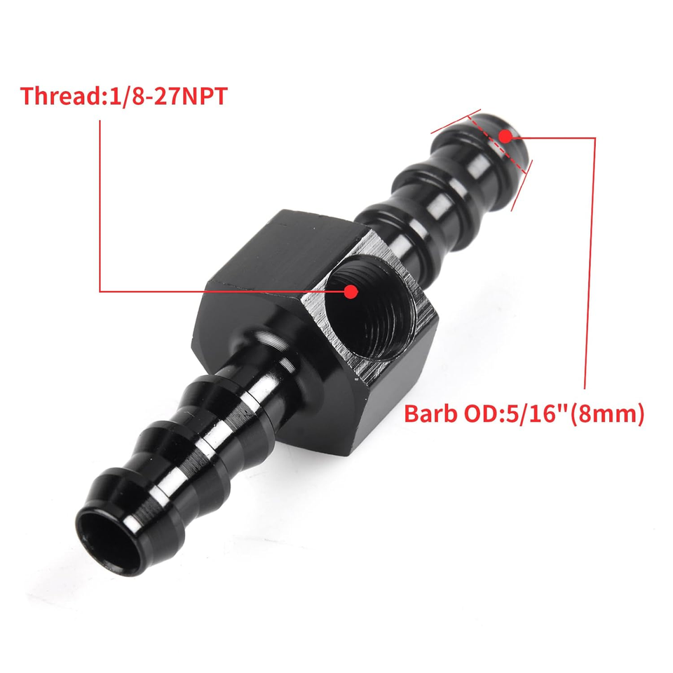 5/16" Barb Inline Fuel Pressure Gauge Fitting Adapter with 1/8 NPT Plug ...