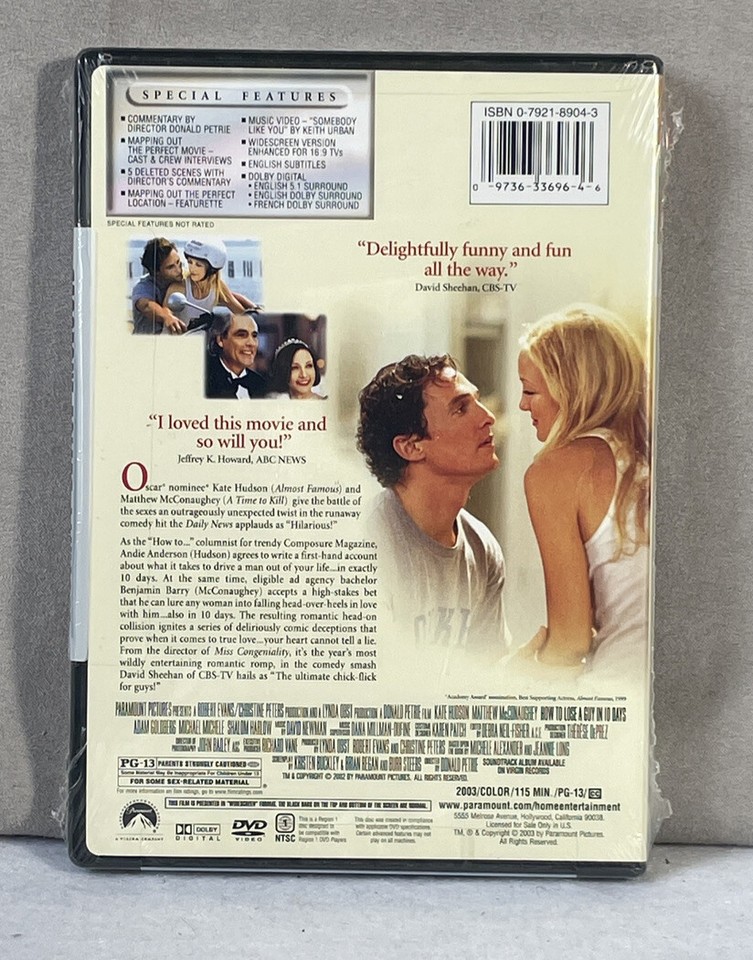 How to Lose a Guy in 10 Days (DVD, 2003 Widescreen) Kate Hudson Brand ...