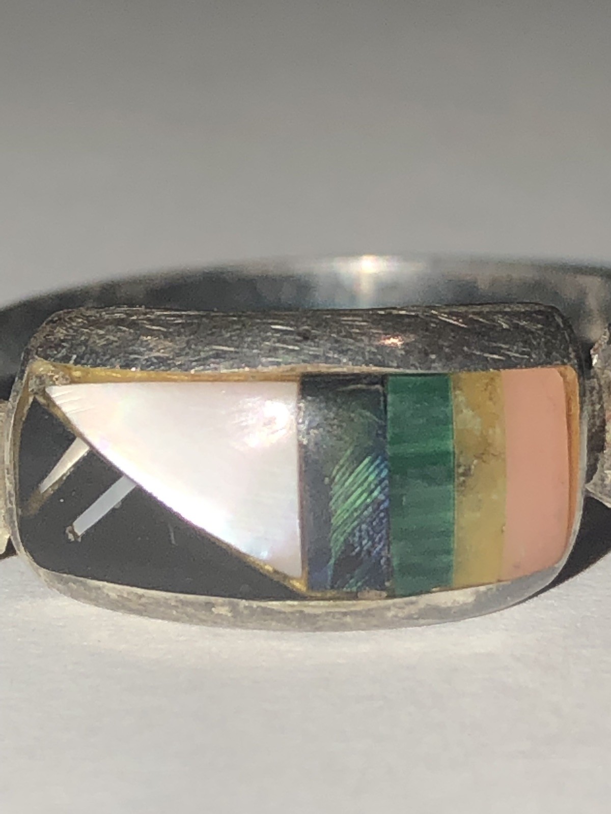 Native American ZUNI Handmade Sterling Silver Multi-Stone Ring Signed A ...