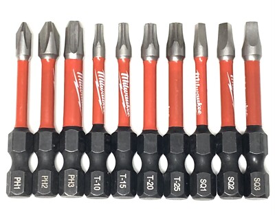 PH1 PH2 PH3 T10 T15 T25 SQ2 Milwaukee Impact Duty 10 Bit Set Screw ...