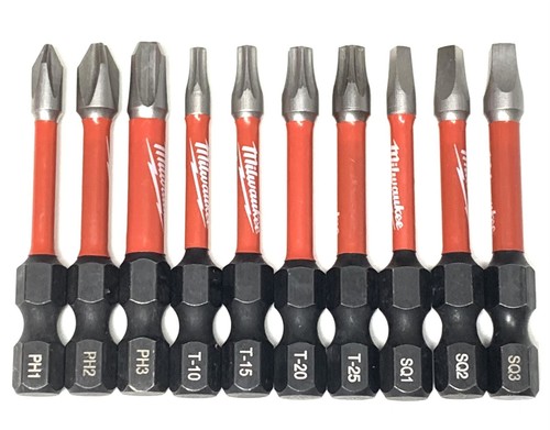 PH1 PH2 PH3 T10 T15 T25 SQ2 Milwaukee Impact Duty 10 Bit Set Screw ...
