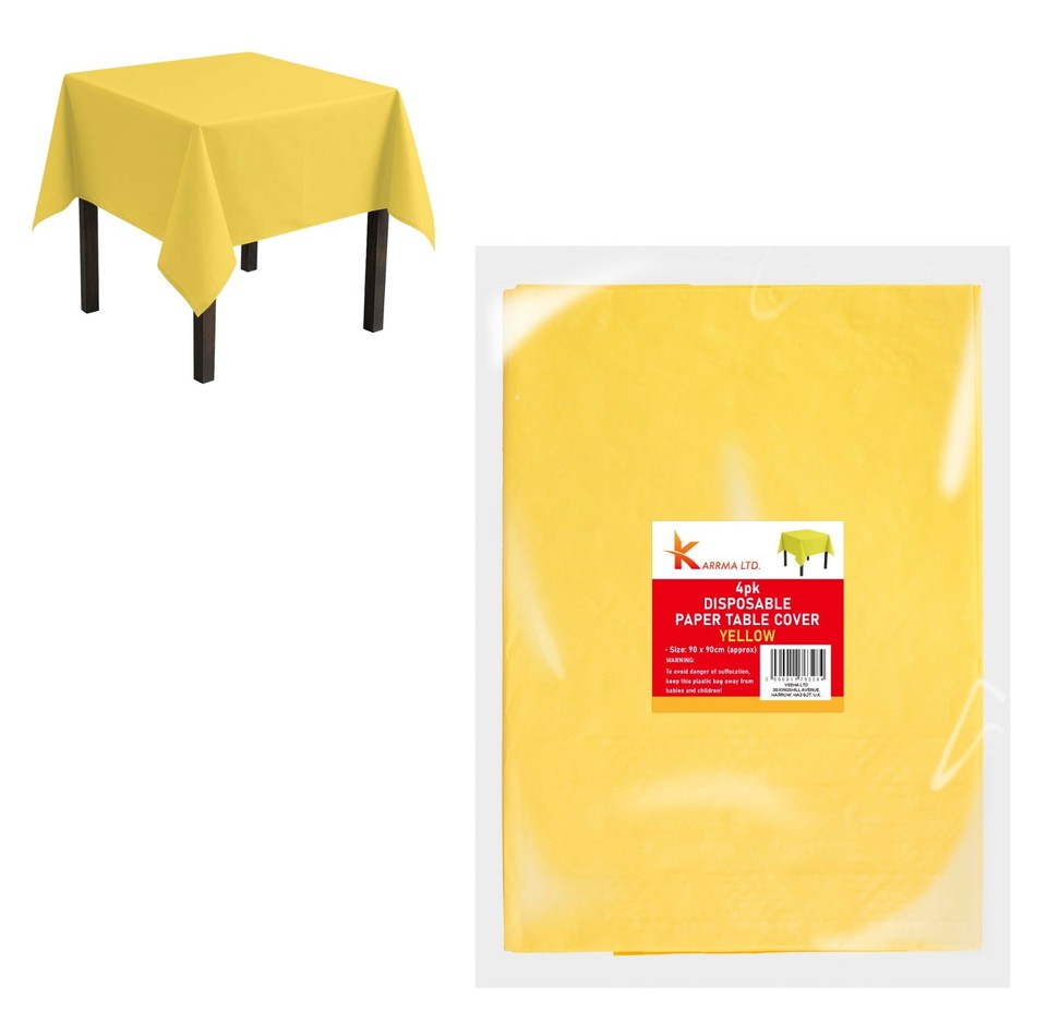 Pack of 4 Disposable Paper Table Covers / Table Cloths - Square 90CM X ...