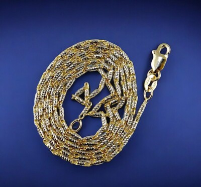 14K Two Tone Gold 1.2mm Solid Razo Pave Tube Style Chain Necklace Real ...