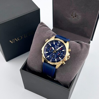 Bulova Men's Marine Star 97B168 Blue Dial Chronograph Quartz Watch ...