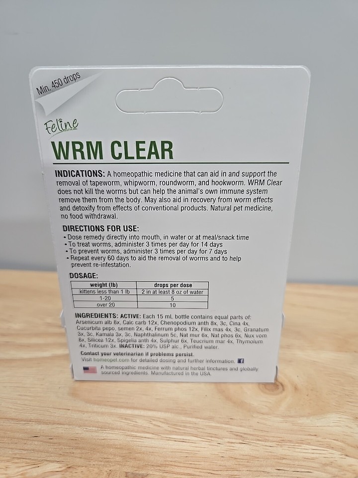 HomeoPet Feline Wrm Clear 450 Drops per Bottle 15 mL 704959047306| eBay