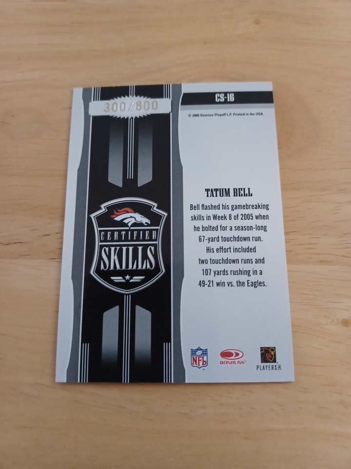 2006 Leaf Certified Materials Certified Skills #rd /800 Tatum Bell #CS ...