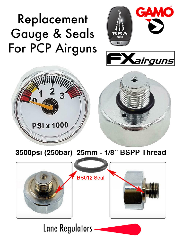 Air Rifle PCP - 25mm 3500psi Pressure Gauge - 1/8" BSPP & Seal Kit. | eBay