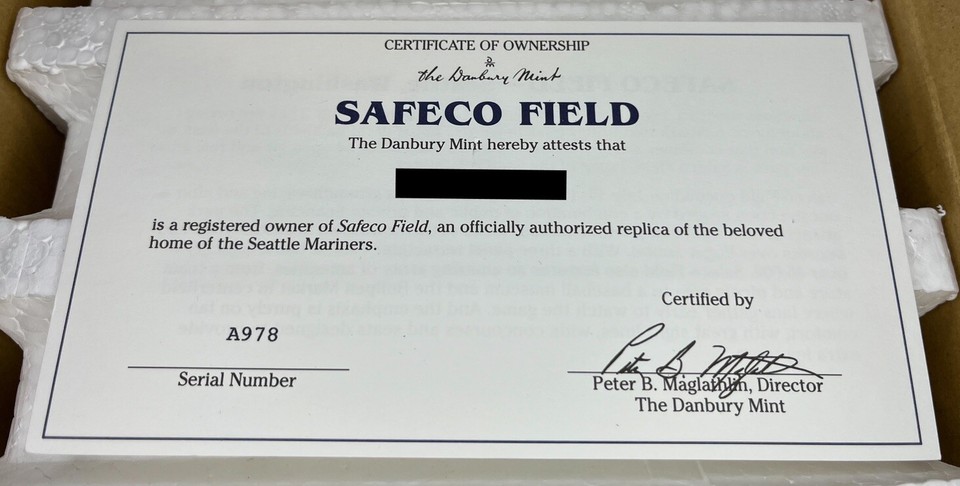 DANBURY MINT SEATTLE MARINERS SAFECO FIELD STADIUM REPLICA w/ BOX & COA ...