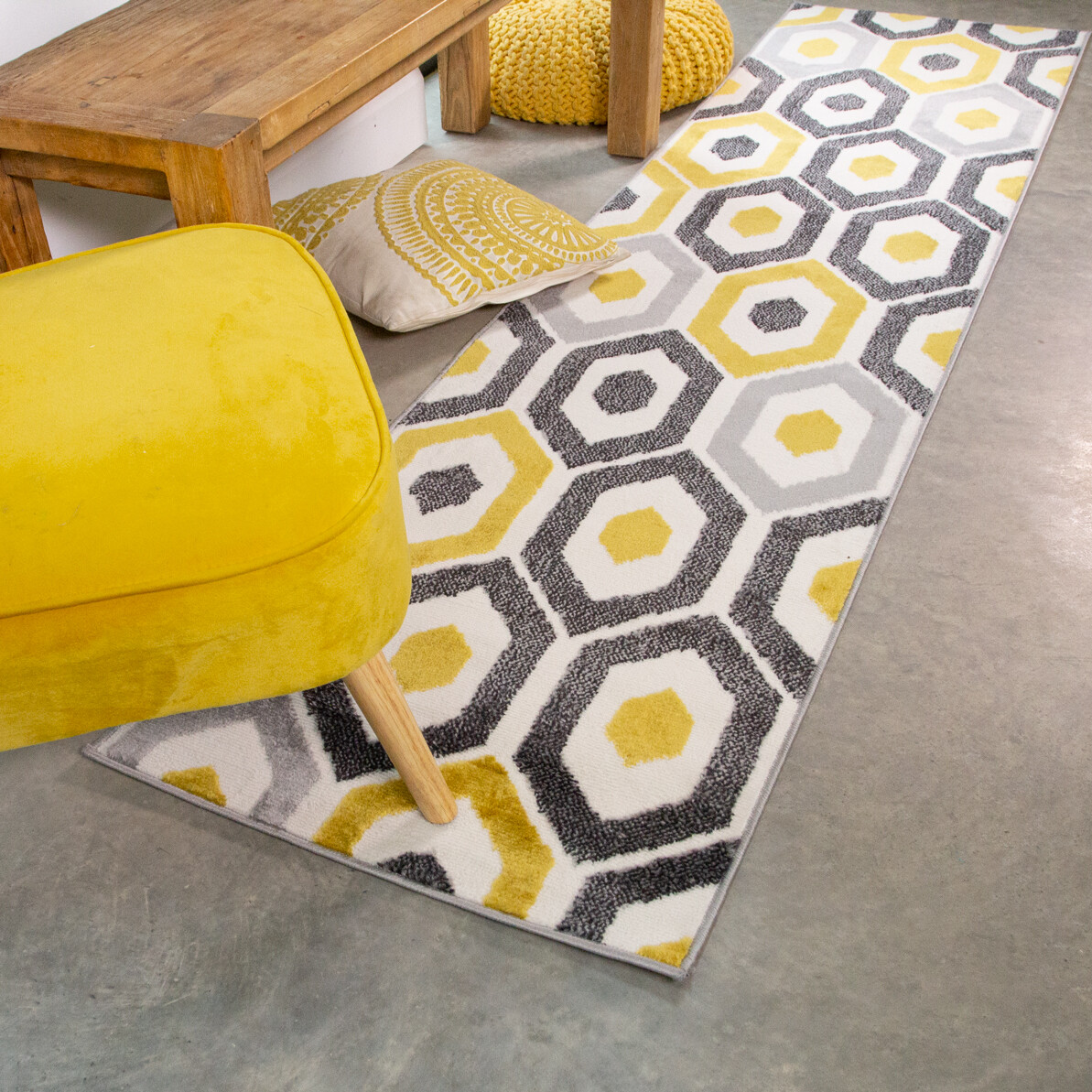 Modern Yellow Ochre Long Runner Rugs Soft Geometric Narrow Thin Hallway ...