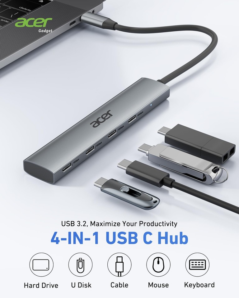 Acer USB C Hub 10Gbps USB C Splitter with 4 USB-C 3.2 Port High Speed ...