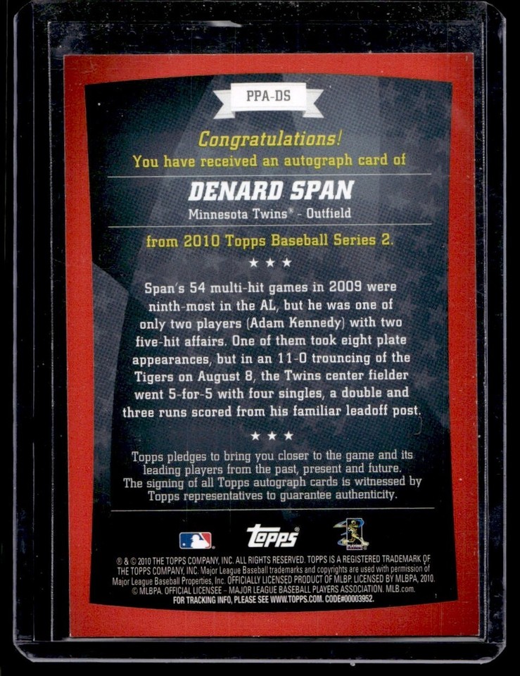 2010 Topps Peak Performance Autographs Denard Span Auto Minnesota Twins ...