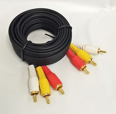 12FT 3-RCA (L + R + V) Composite AV Audio Video Cable Gold Plated Male ...