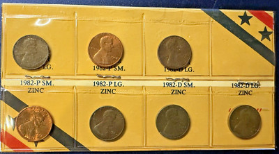 1982 P & D Lincoln Cent 7 Coin Variety Set - Large & Small Date, Copper ...