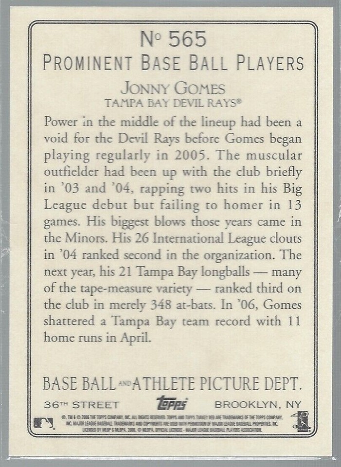 Jonny Gomes 2006 Topps Turkey Red SP Card# 565 | eBay