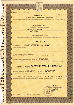Romania, 2000, Vintage Graduation Certificate / Diploma - Ploiesti Oil ...
