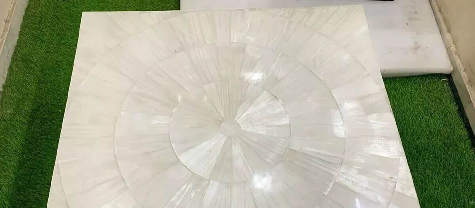 30" Square Selenite Coffee Table Top Gemstone Sunburst Cafeteria ...