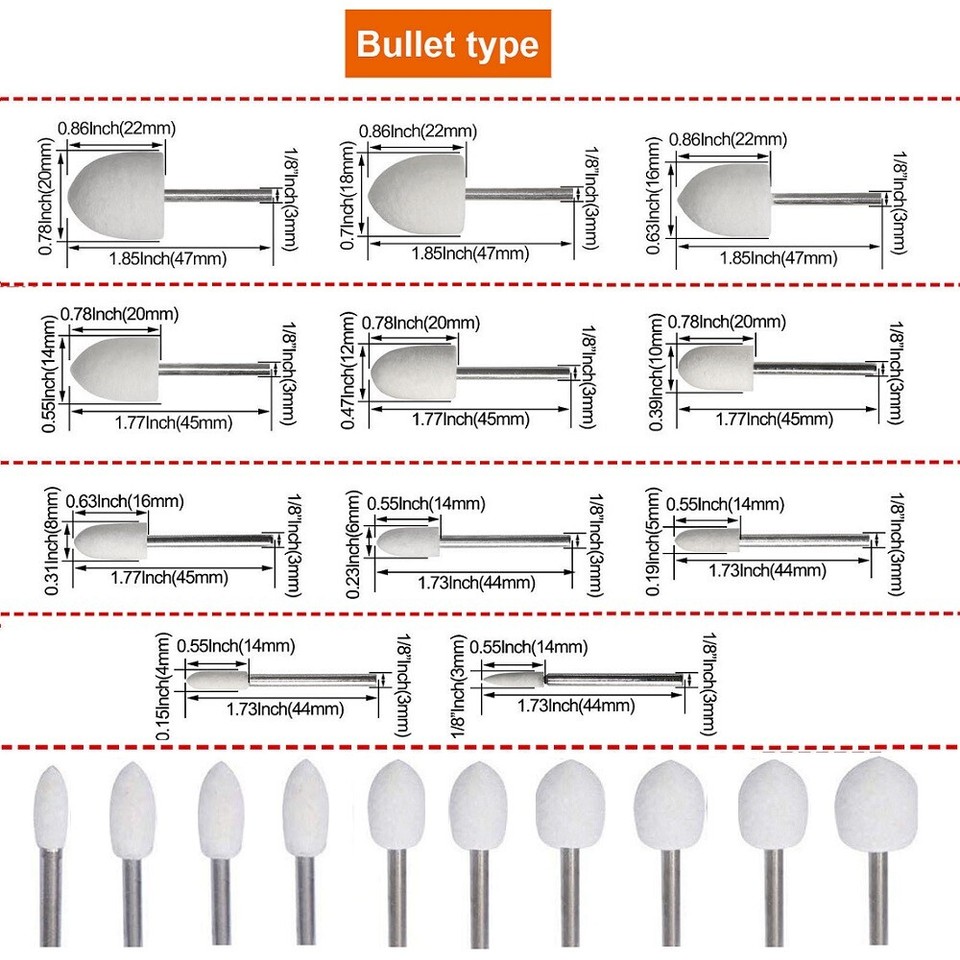 10Pcs Wool Felt Mounted Polishing Buffing Wheel Grinding Bits Drill ...