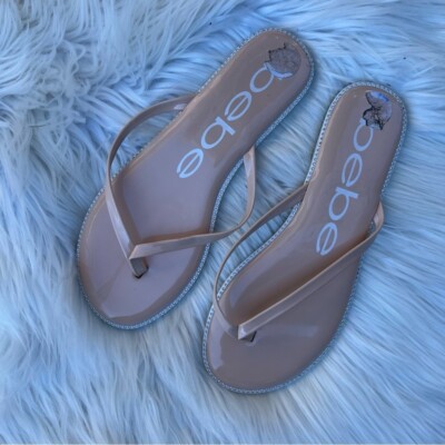 Bebe Tan Rhinestone Flip Flop Sandals | eBay