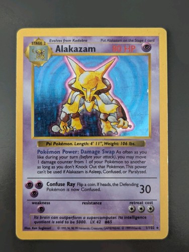 🔥 Alakazam Holo SHADOWLESS 1999 Base Set WOTC Rare Pokémon Card - NM ...