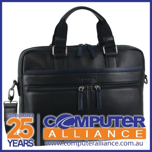 15.6" Pierre Cardin Men's Leather Business Computer Bag - Black/Navy PC 3824 | eBay Australia