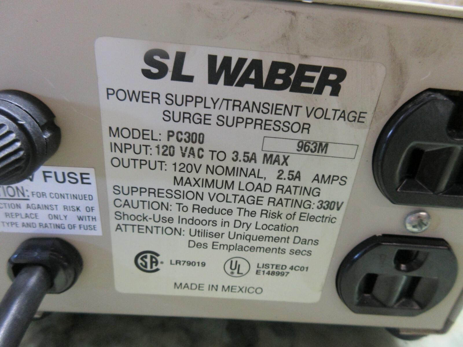 Sl Waber Puissance Conditionneur PC300 963M 120VAC 3.5A Max - | eBay