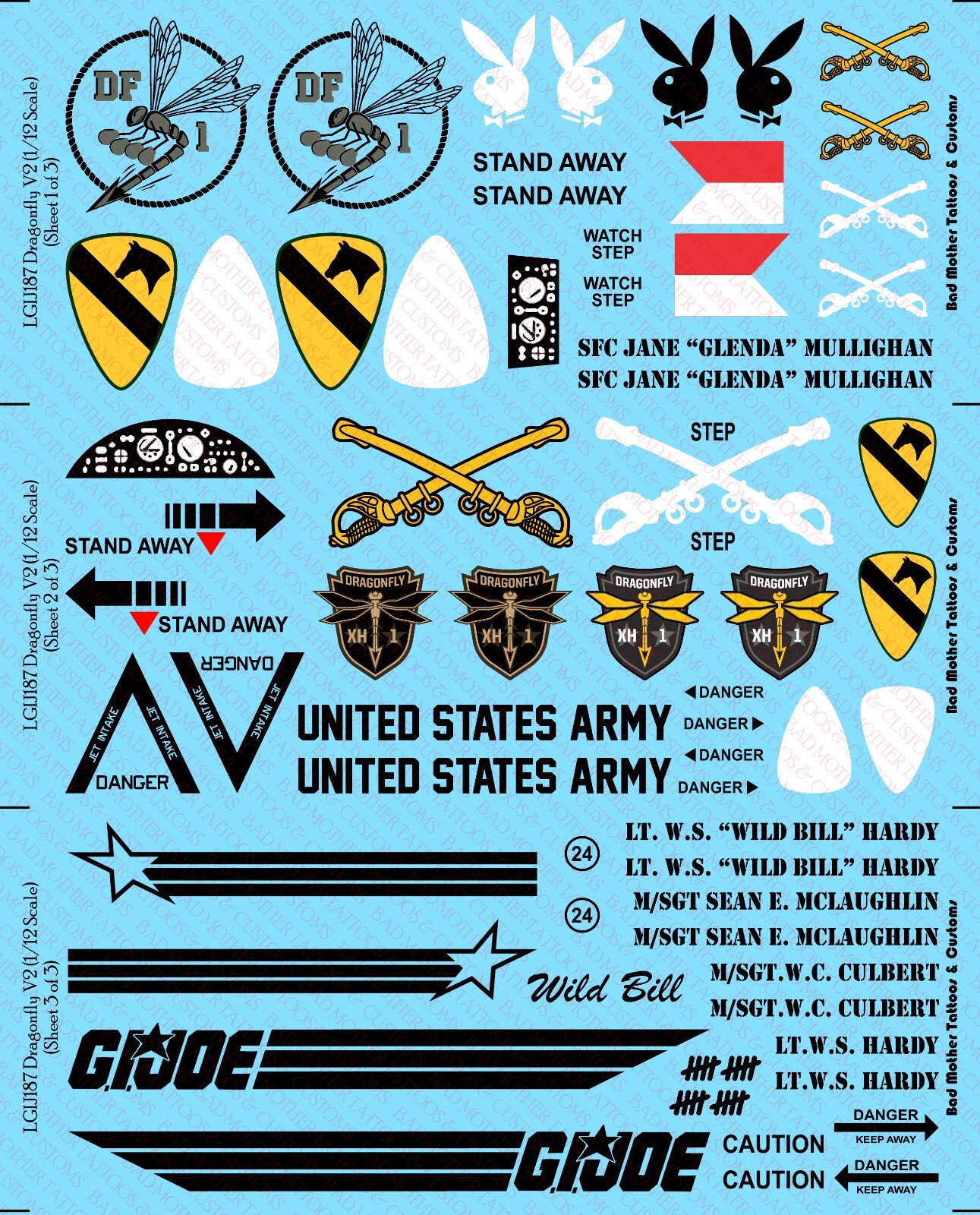 1/12 Scale GI Joe Dragonfly Waterslide Decals for 6 inch figs (Version ...