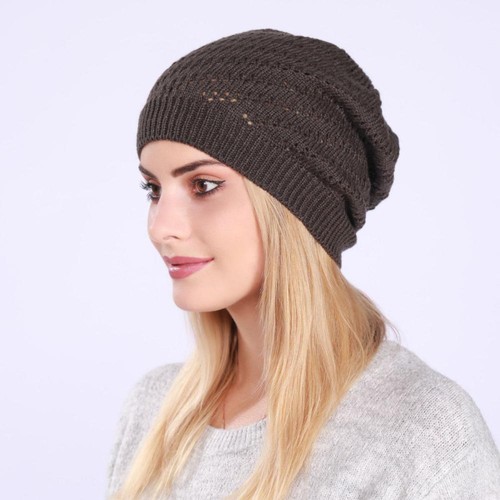 Casual Women Solid Color Beanies Hat Hollow Out Knitted Hats Skullies ...
