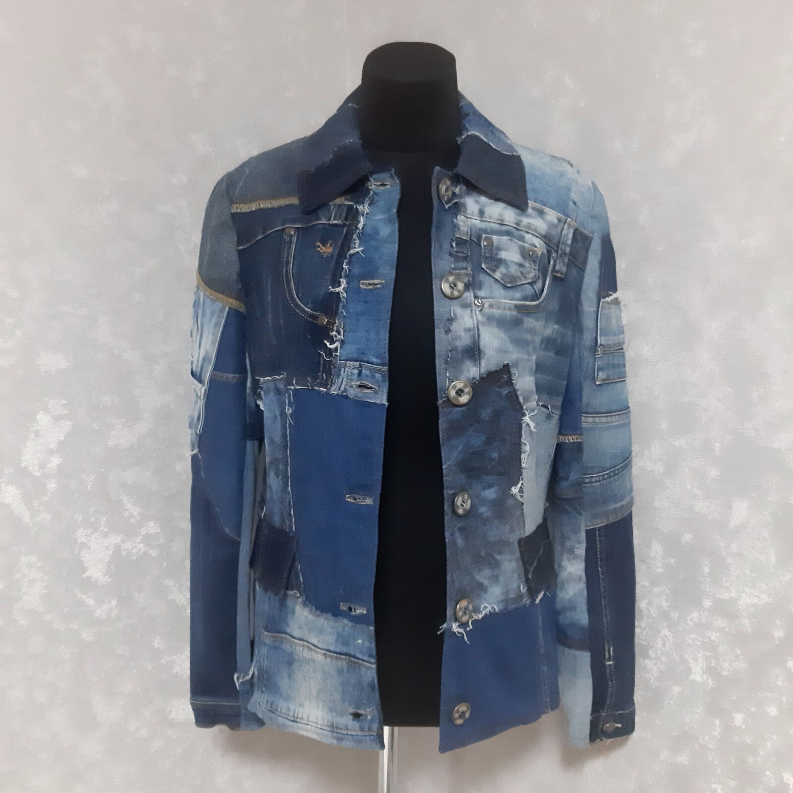Patchwork denim blue jacket size M, Boro jacket from recycled ...