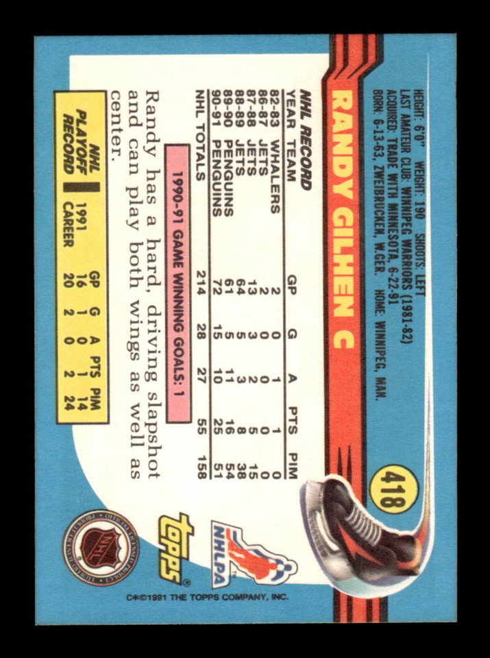 1991-92 Topps Randy Gilhen #418 | eBay