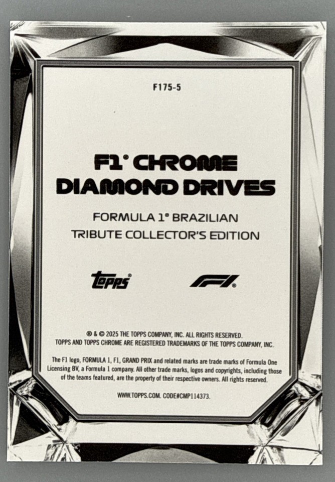 2025 Topps Chrome Formula 1 F1 Diamond Drives Brazilian F175-5 ERRO ...