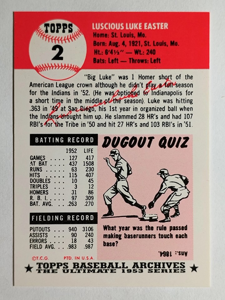 1991 Topps Archives '53 #2 Luke Easter | eBay
