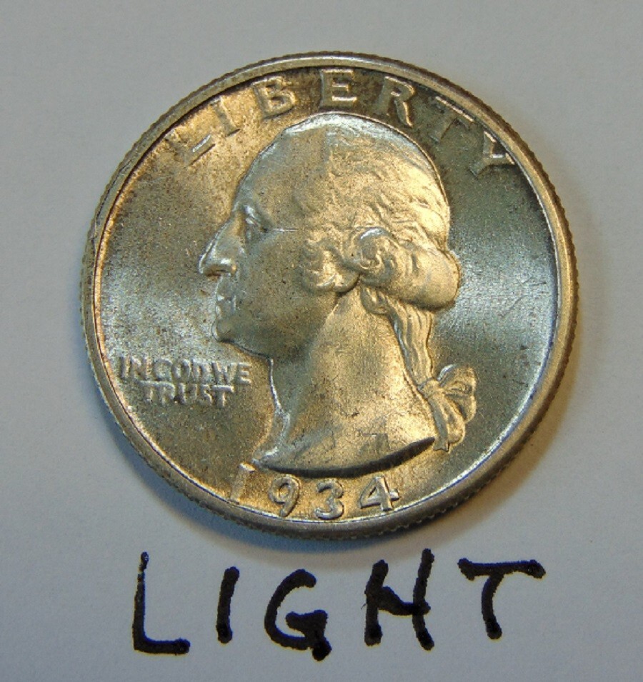 3 MOTTO VARIATIONS ~ 1934 WASHINGTON SILVER QUARTERS ~ LIGHT ~ MEDIUM ...