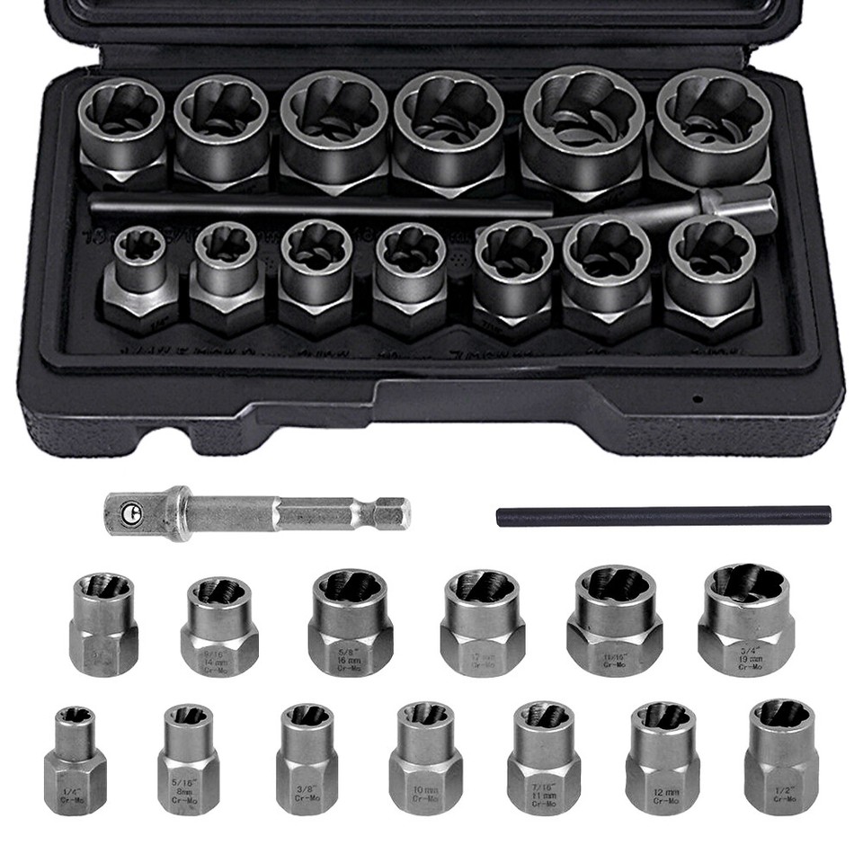 15pc Bolt Extractor Impact Socket Set 3/8" Dr Damaged/Rounded Nut ...