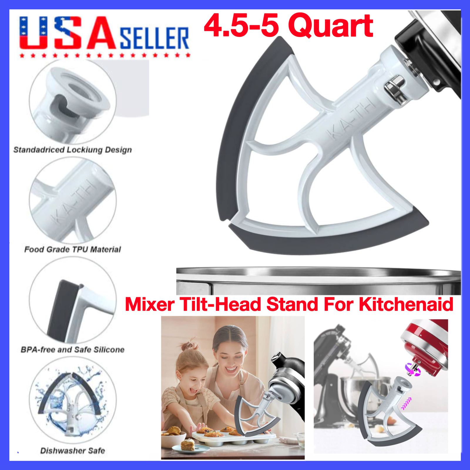 4.5-5 Quart Flex Edge Beater Mixer Attachments Tilt-Head Stand For ...