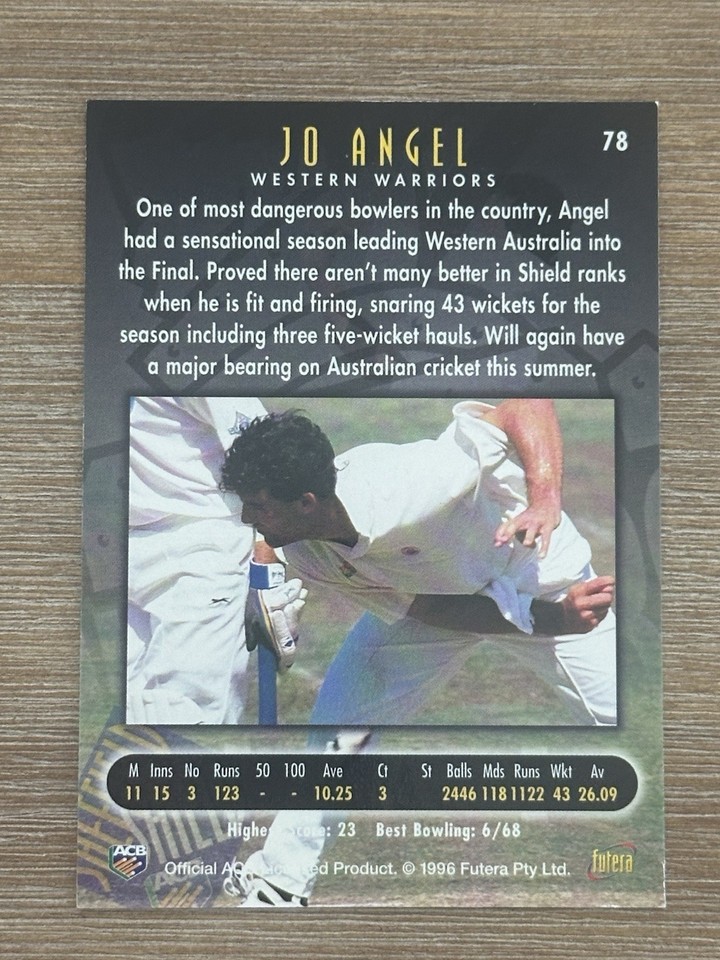 1996 Futera Sheffield Shield Jo Angel Signed Cricket Card | eBay