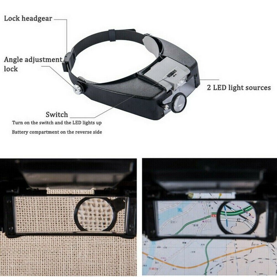 Jeweler Magnifier Headband Headset LED Head Lamp Light Magnifying Glass ...
