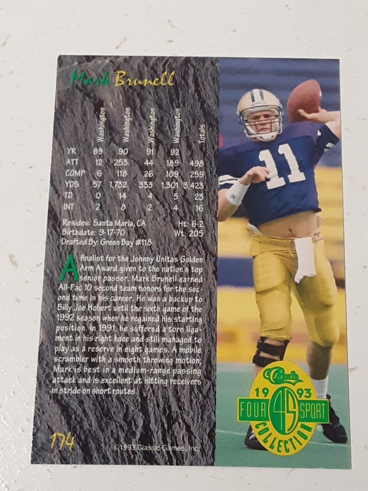 Mark Brunell Green Bay Packers 1993 Classic Four Sport Rookie Card #174 ...