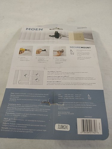 Moen SMA1005CH Home Care Securemount Easy Secure Grab Bar Installation ...