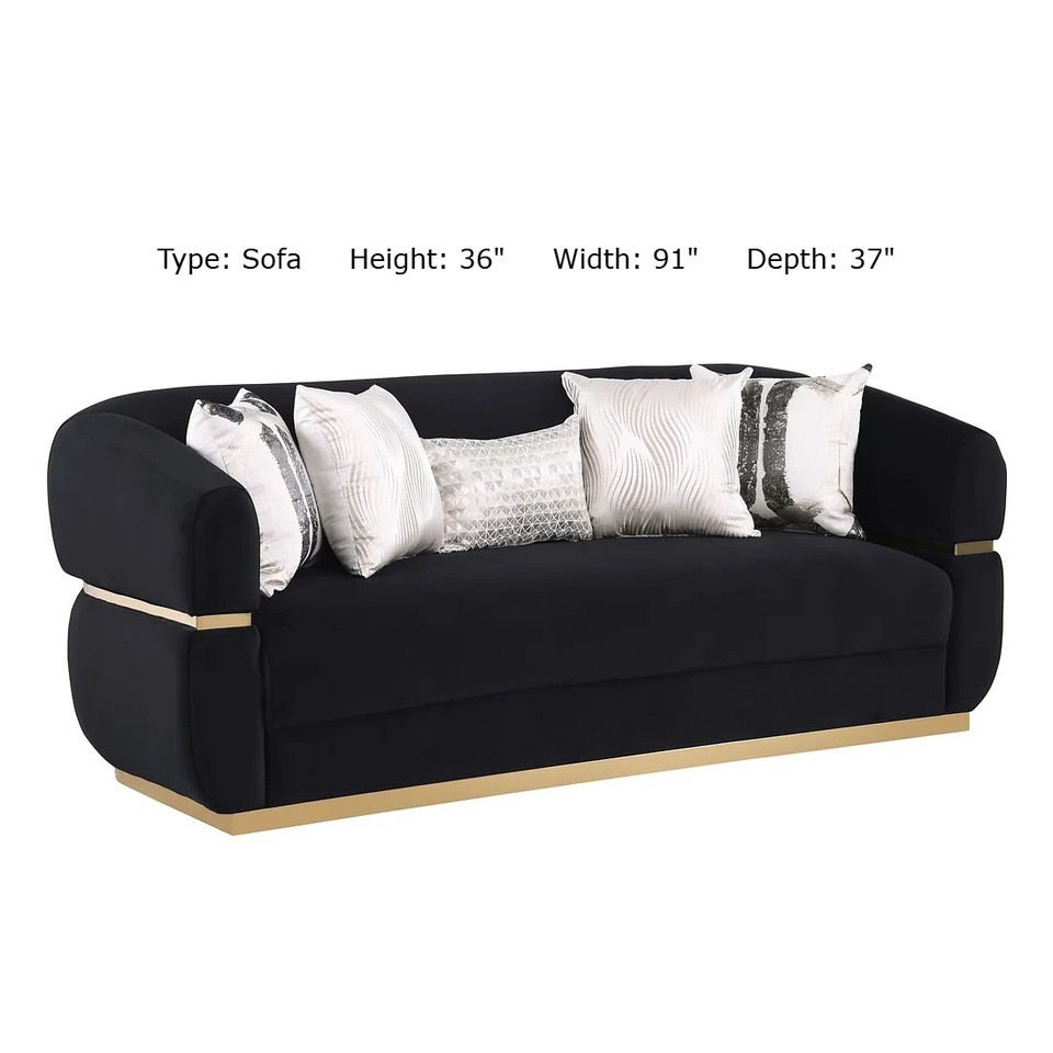 NEW Luxe Black Gold 2PC Sofa Loveseat Contemporary Glam Velvet Living Room Set | eBay