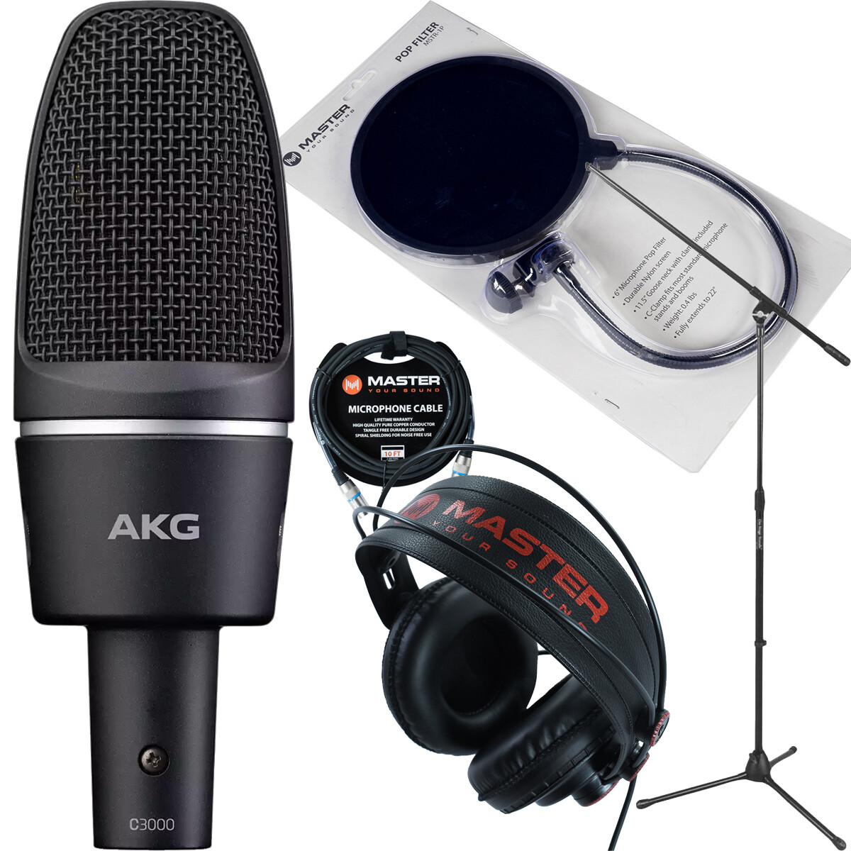 AKG C3000 Cardioid Condenser Microphone w/ Stand, Headphones, Cable ...