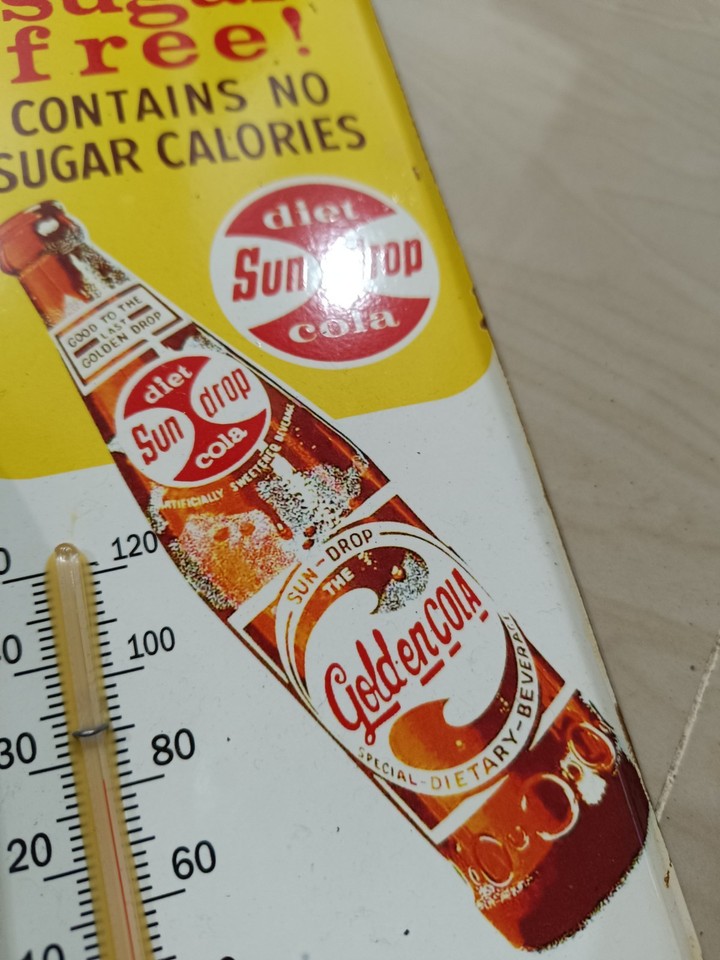 Vintage Diet Sun Drop Golden Cola Thermometer Tin merchandise Not ...