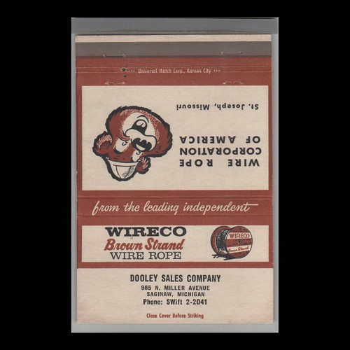 Matchbook Cover Wireco Brown Strand Wire Rope Dooley Sales Co. Saginaw ...
