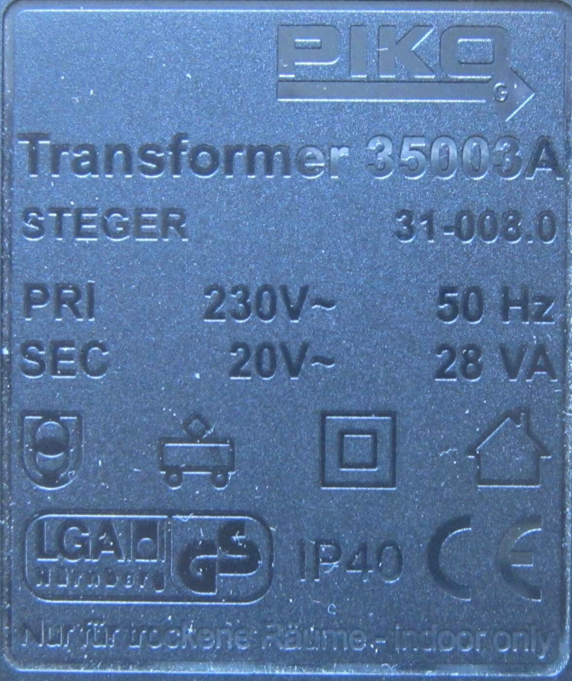 PIKO 35003A Trafo (Steger 31-008.0) Transformator Modelleisenbahn ...