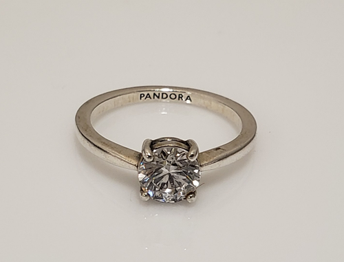 Pandora Sterling Silver Sparkling Solitaire Ring 190052C01 Size 7 / 54 ...