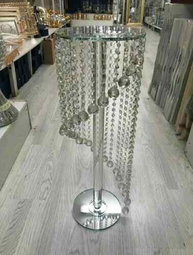 Diamond 60cm Silver Mirrored Side Table Modern Stand Sparkle Crystal ...